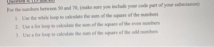 Solved Question 4 For the numbers between 50 and 70, (make | Chegg.com