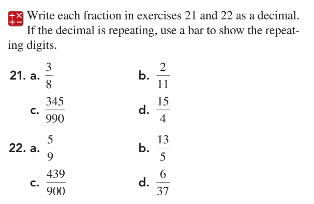 Solved Write each fraction in exercise 22 ﻿as a decimal. If | Chegg.com