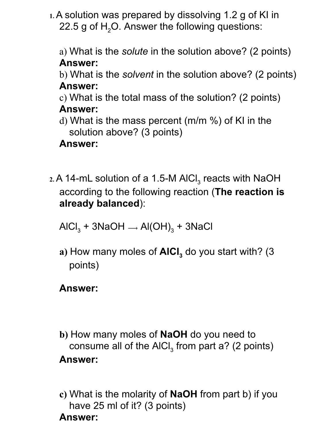 Solved A solution was prepared by dissolving 1.2 ﻿g of KI in | Chegg.com