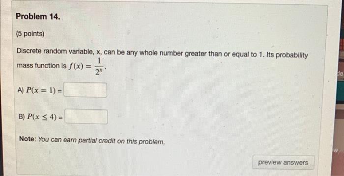 Solved (5 points) Discrete random variable, x, can be any | Chegg.com