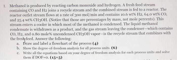 Solved 1. Methanol is produced by reacting carbon monoxide | Chegg.com