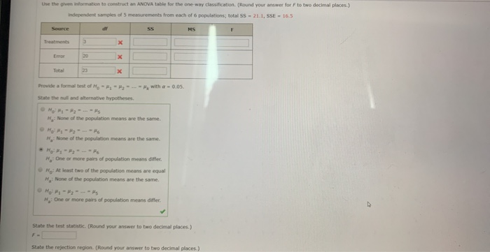 Solved Use the given information to construct an ANOVA table | Chegg.com