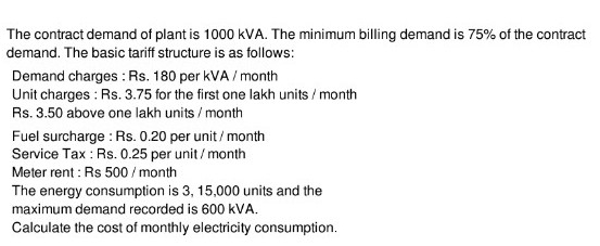 Solved The contract demand of plant is 1000kVA. The minimum | Chegg.com