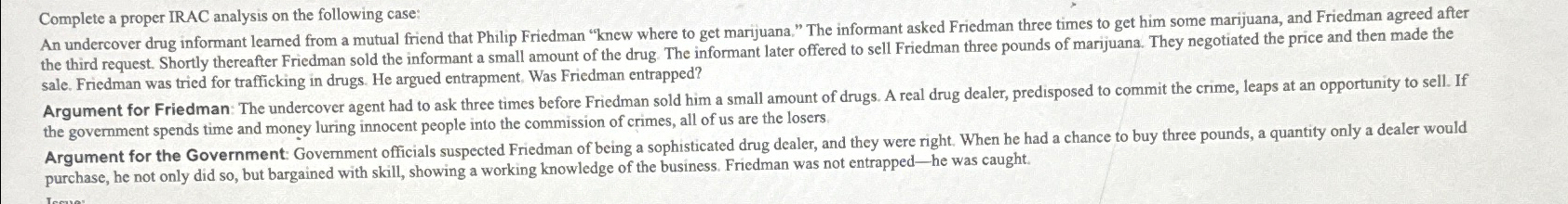 Solved Complete a proper IRAC analysis on the following | Chegg.com