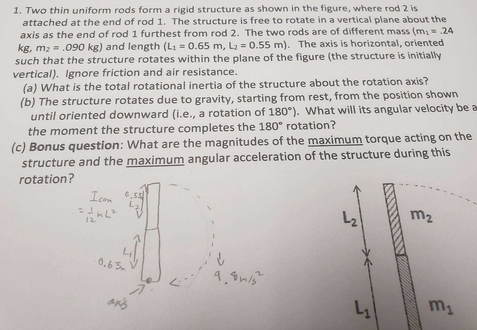 Solved 1. Two thin uniform rods form a rigid structure as | Chegg.com