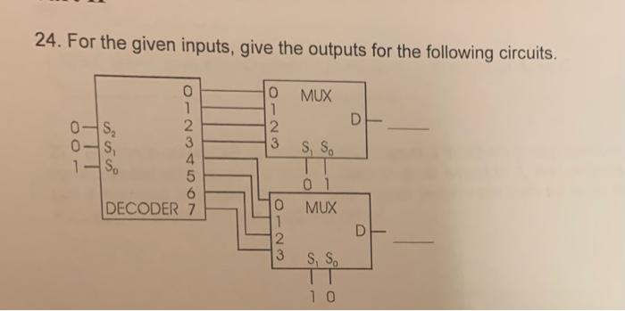 Solved 24. For the given inputs, give the outputs for the | Chegg.com