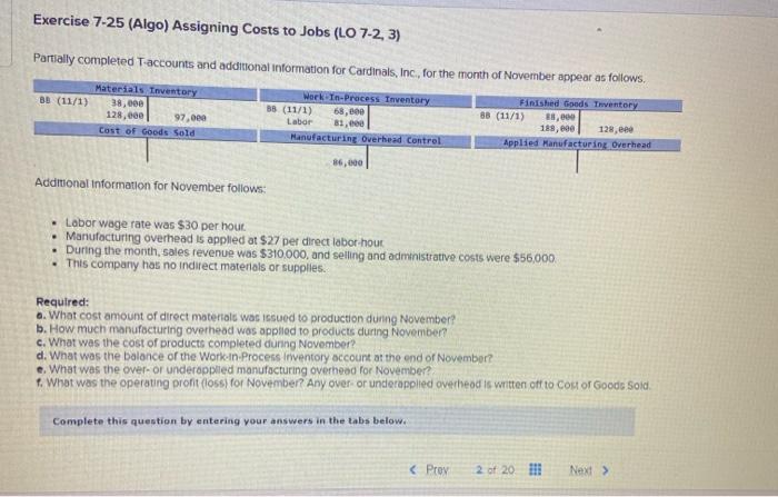 Solved Exercise 7-25 (Algo) Assigning Costs to Jobs (LO | Chegg.com