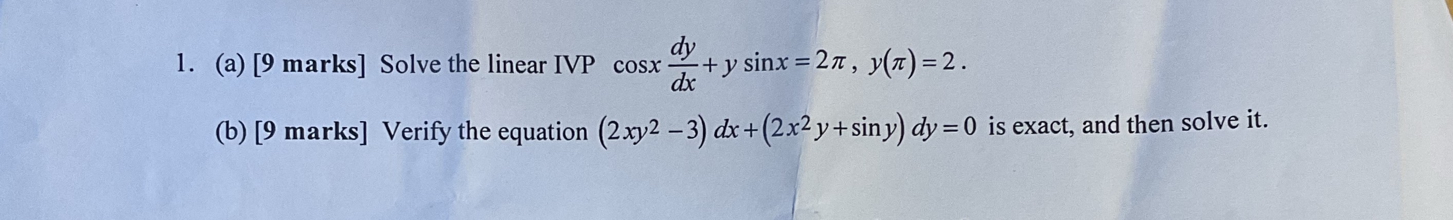Solved (a) [9 ﻿marks] ﻿Solve the linear IVP | Chegg.com