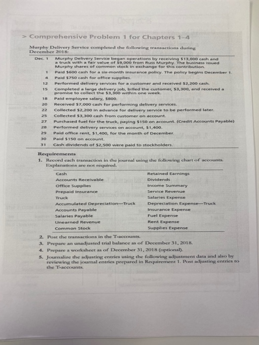 Solved > Comprehensive Problem 1 for Chapters 1-4 Murphy | Chegg.com