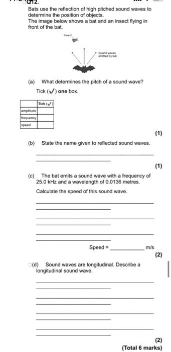 Solved Bats use the reflection of high pitched sound waves | Chegg.com