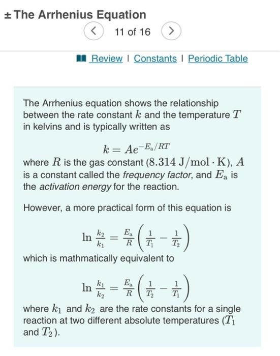 Solved The Arrhenius equation shows the relationship between | Chegg.com