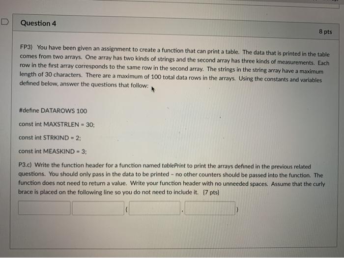 Solved Question 4 8 pts FP3) You have been given an | Chegg.com