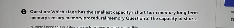 Solved : Which stage has the smallest capacity? short term | Chegg.com
