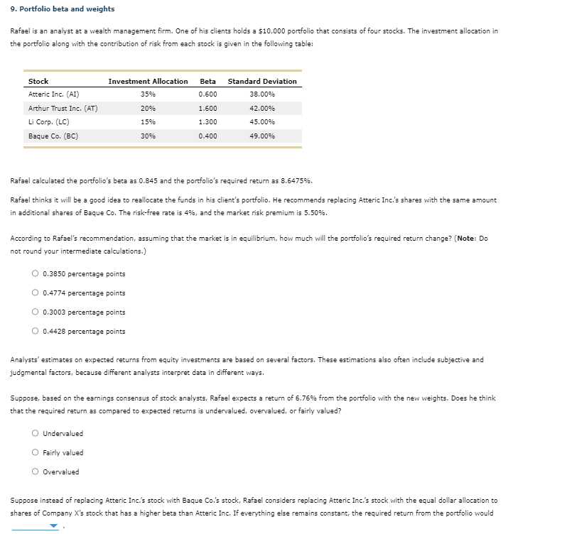 Solved Portfolio risk and returnPortfolio beta and | Chegg.com
