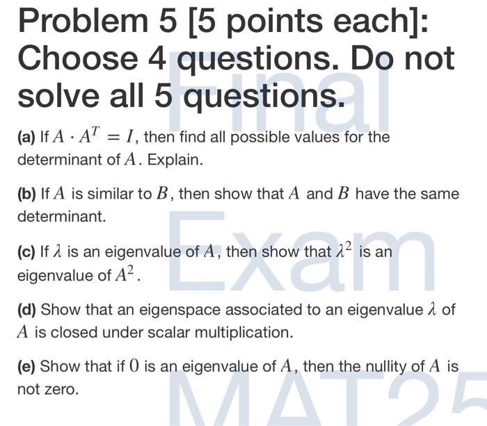 Solved Problem 5 [5 points each]: Choose 4 questions. Do not | Chegg.com