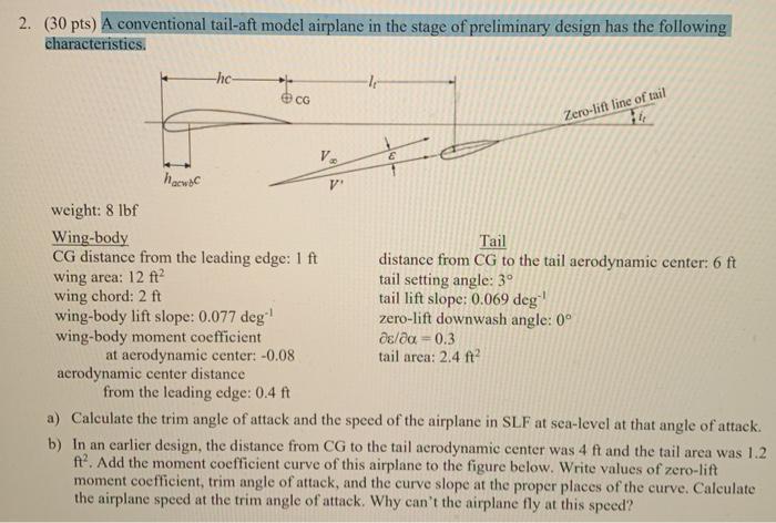 Solved 2. (30 pts) A conventional tail-aft model airplane in | Chegg.com