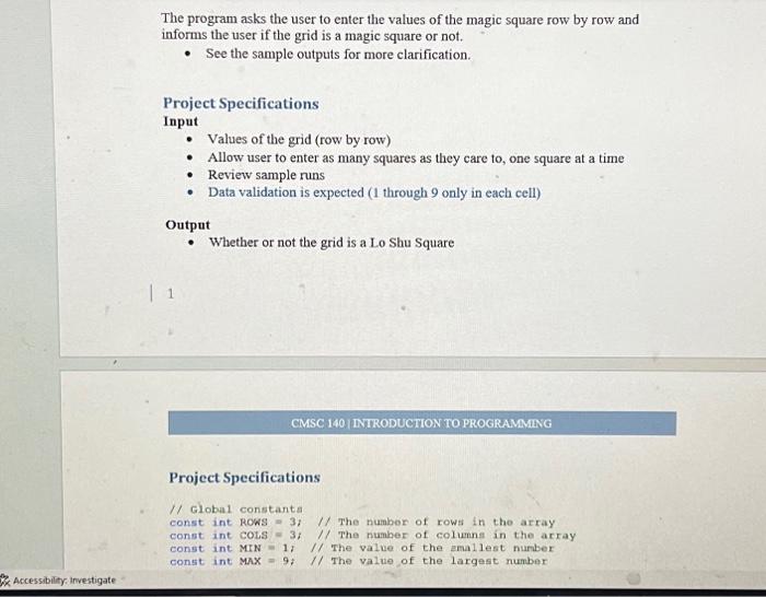 Solved Project 5 | Lo Shu Magic Square A Lo Shu Magic Square | Chegg.com