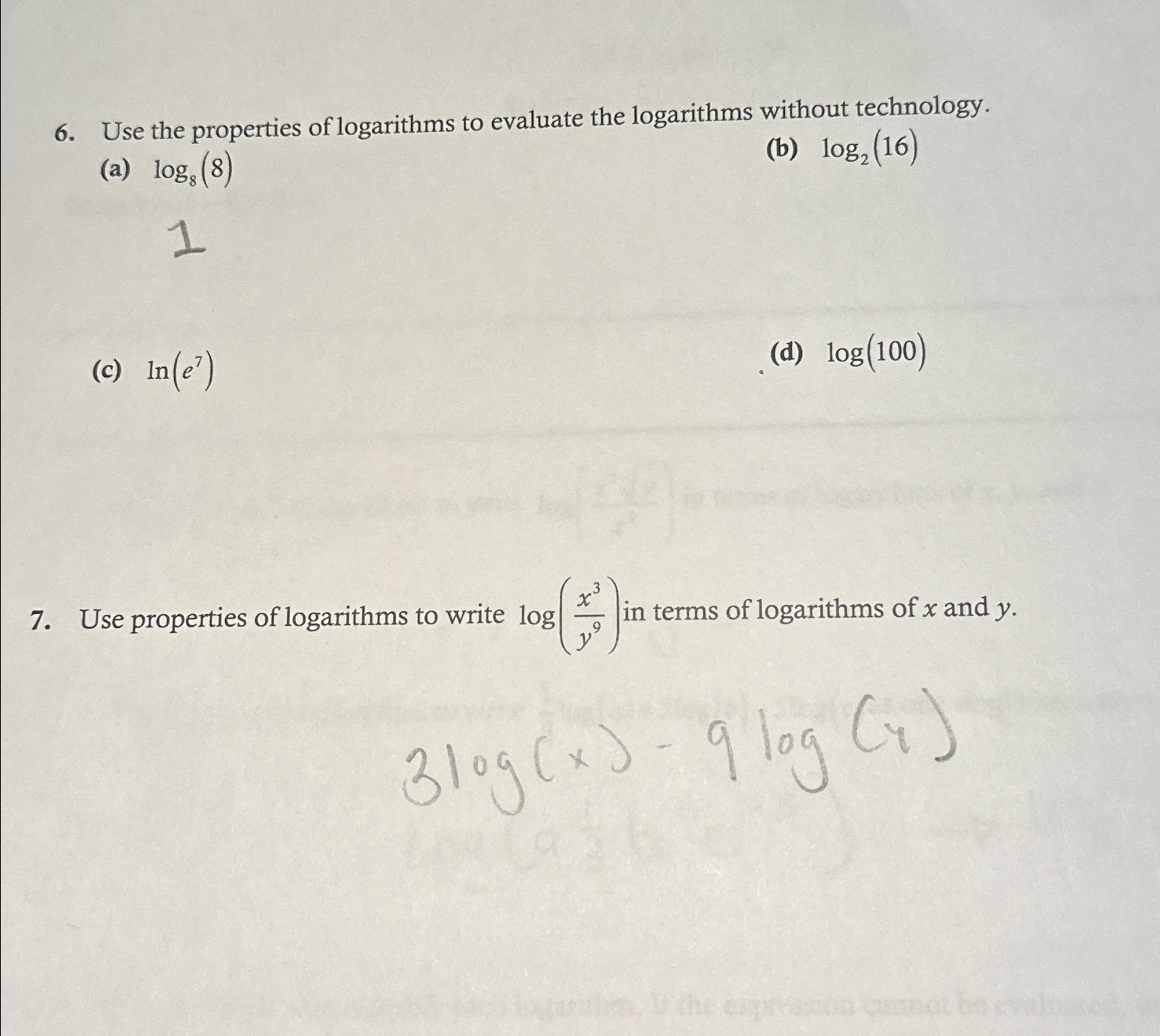 Solved Use the properties of logarithms to evaluate the | Chegg.com
