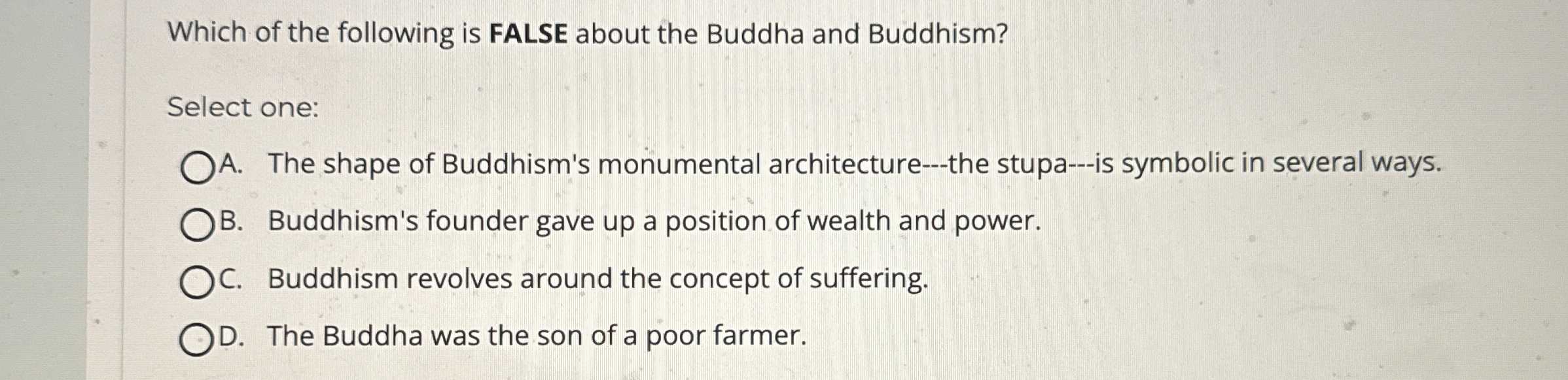 Solved Which of the following is FALSE about the Buddha and | Chegg.com