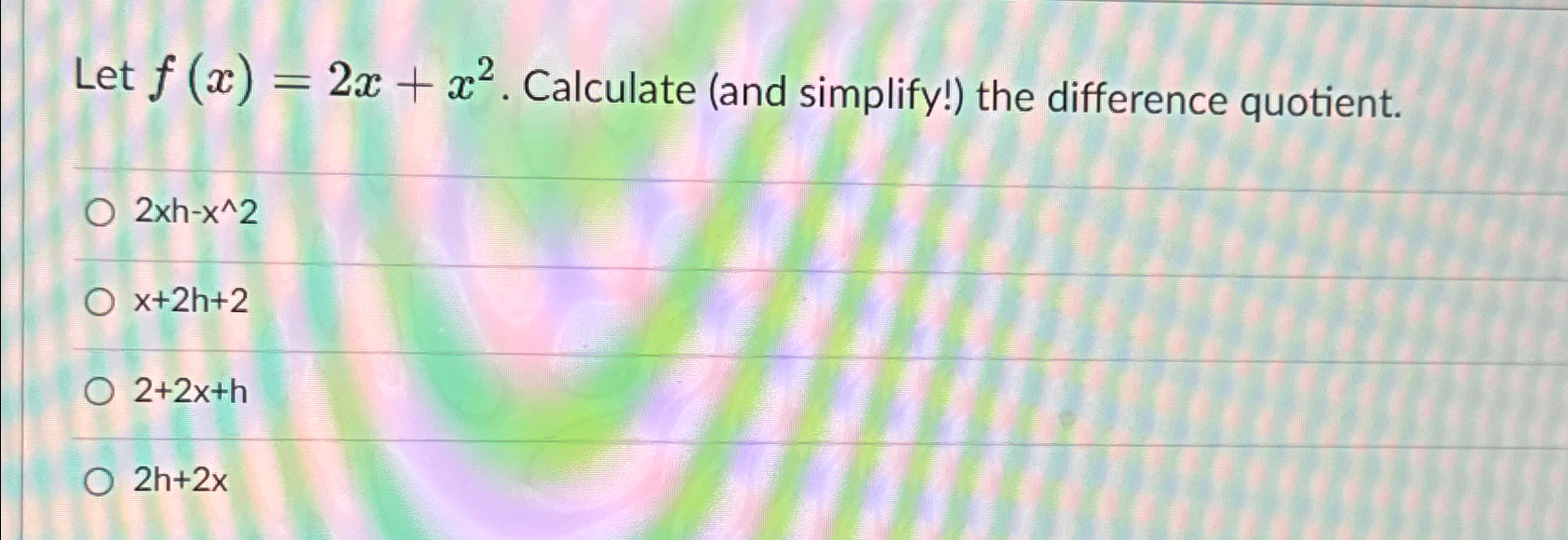 Solved Let f(x)=2x+x2. ﻿Calculate (and simplify!) ﻿the | Chegg.com