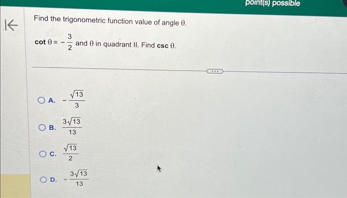 Solved Find the trigonometric function value of angle θ. | Chegg.com