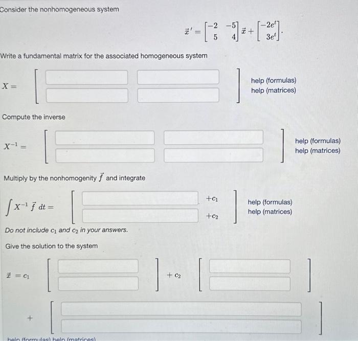 Solved Consider the nonhomogeneous system | Chegg.com
