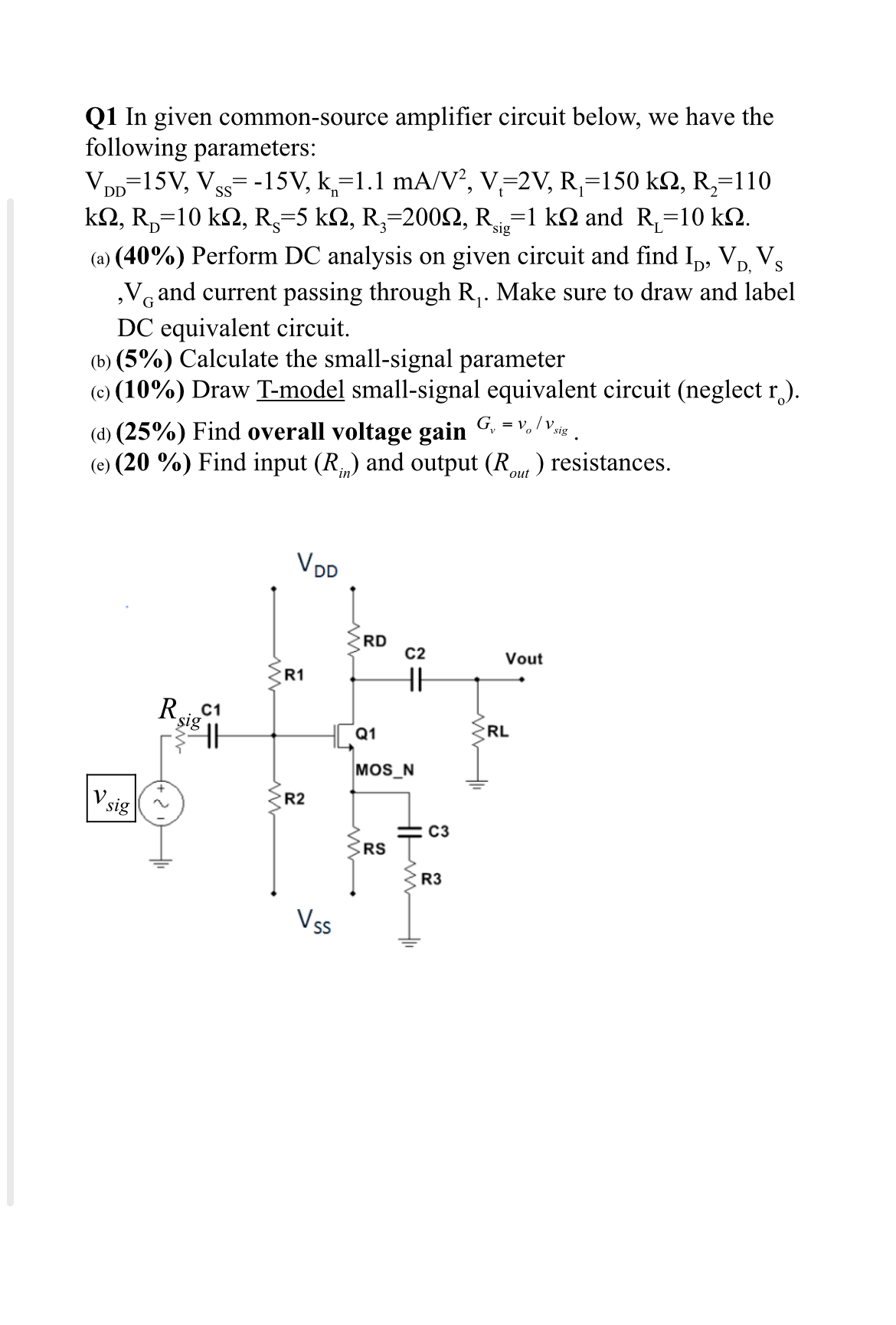 Solved Q1 ﻿in Given Common Source Amplifier Circuit Below