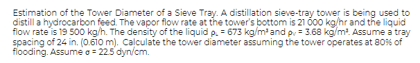 Solved Estimation of the Tower Diameter of a Sieve Tray. A | Chegg.com