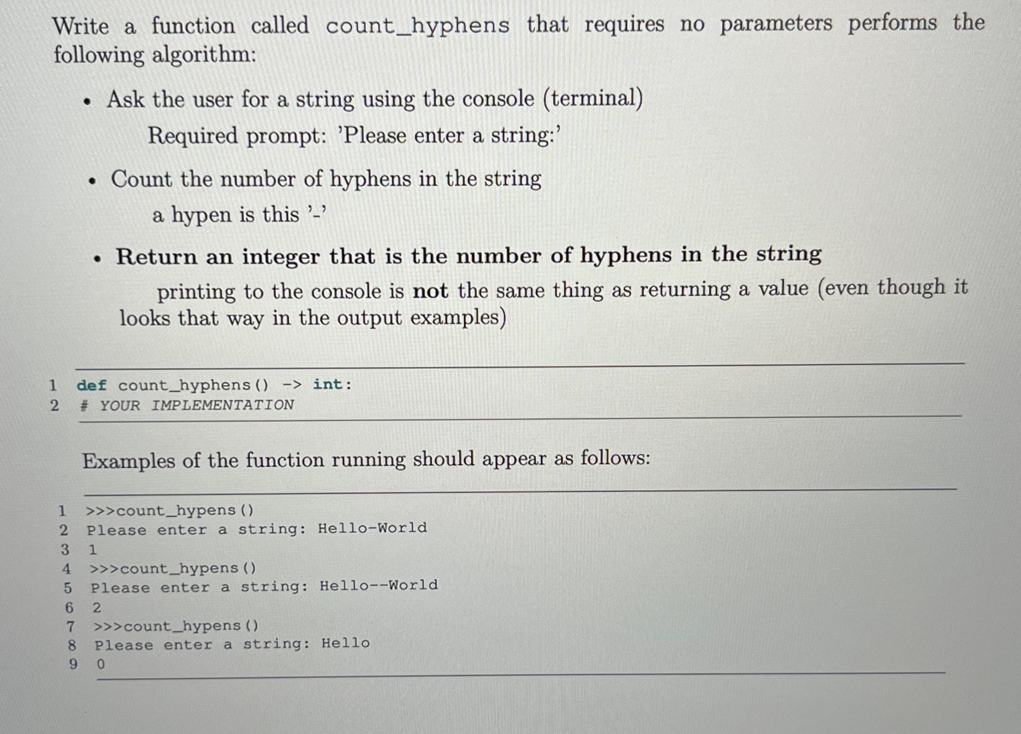 Write a function called count_hyphens that requires | Chegg.com