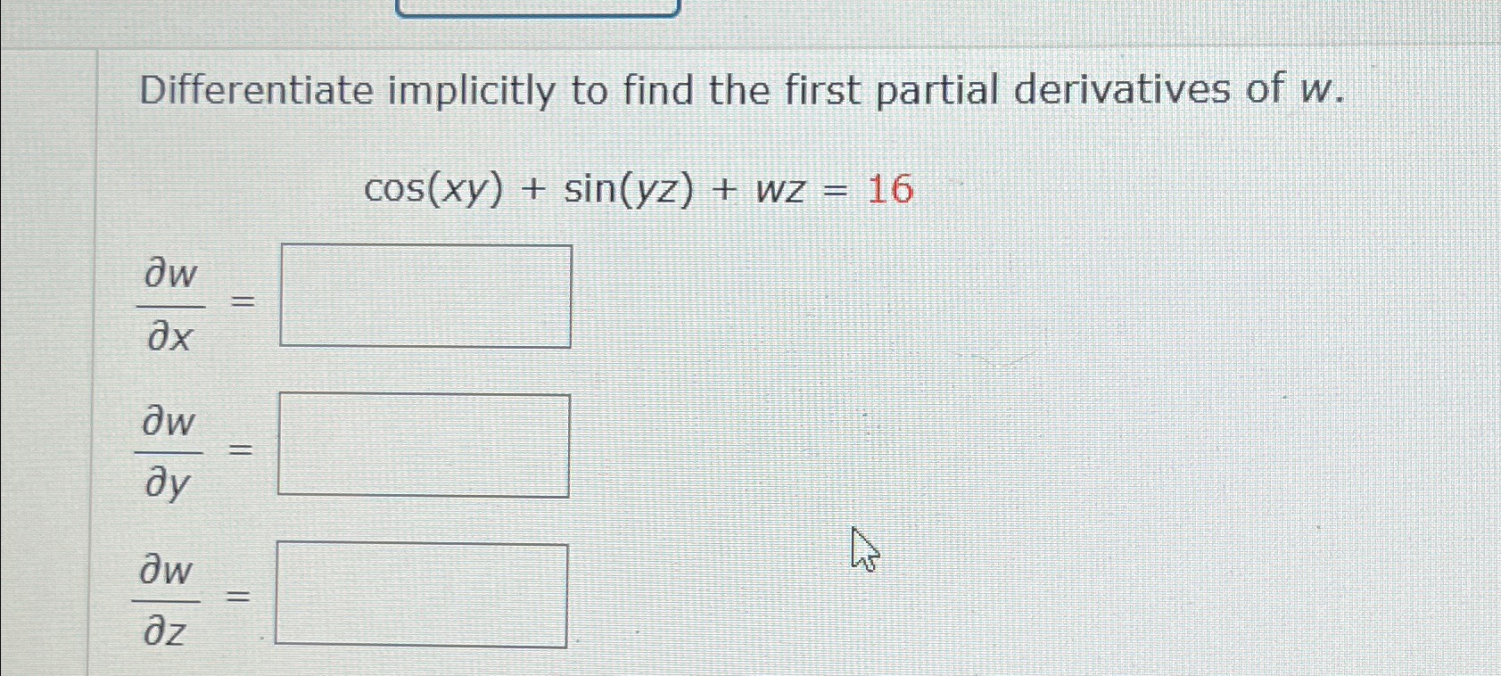 Solved Differentiate implicitly to find the first partial | Chegg.com