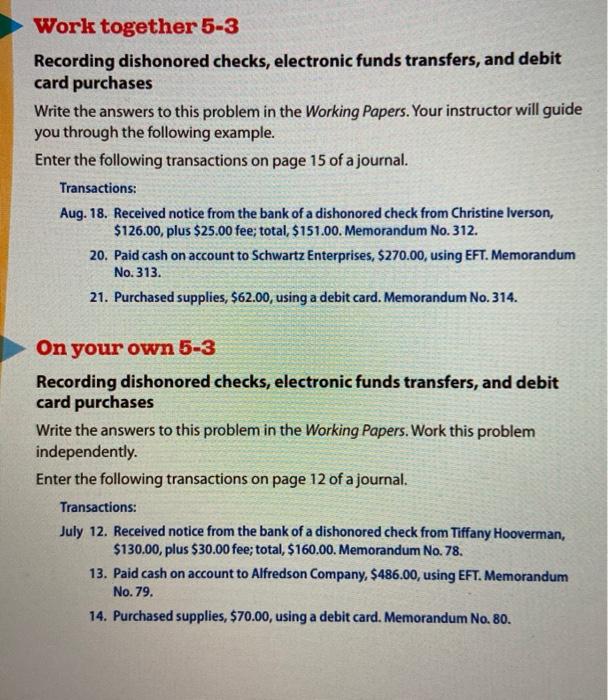 Work together 5-2 Reconciling a bank statement and | Chegg.com