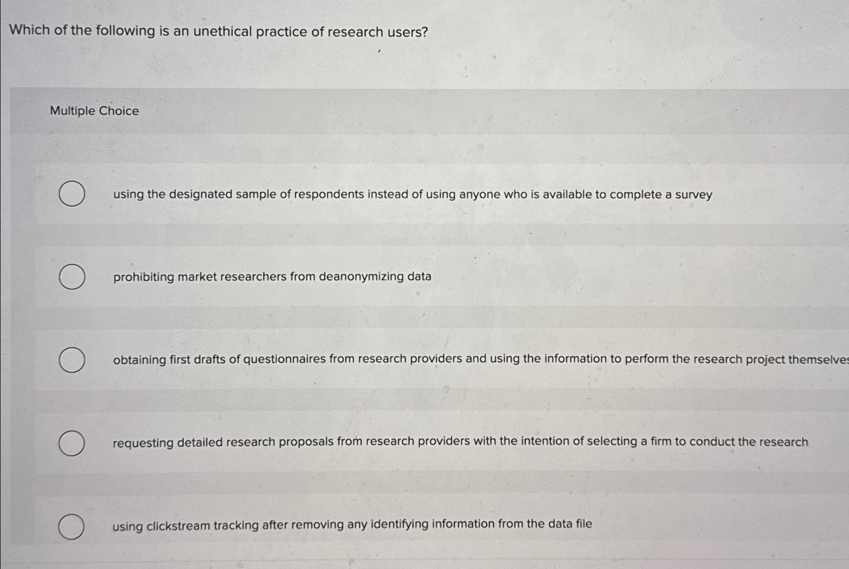 Solved Which of the following is an unethical practice of | Chegg.com