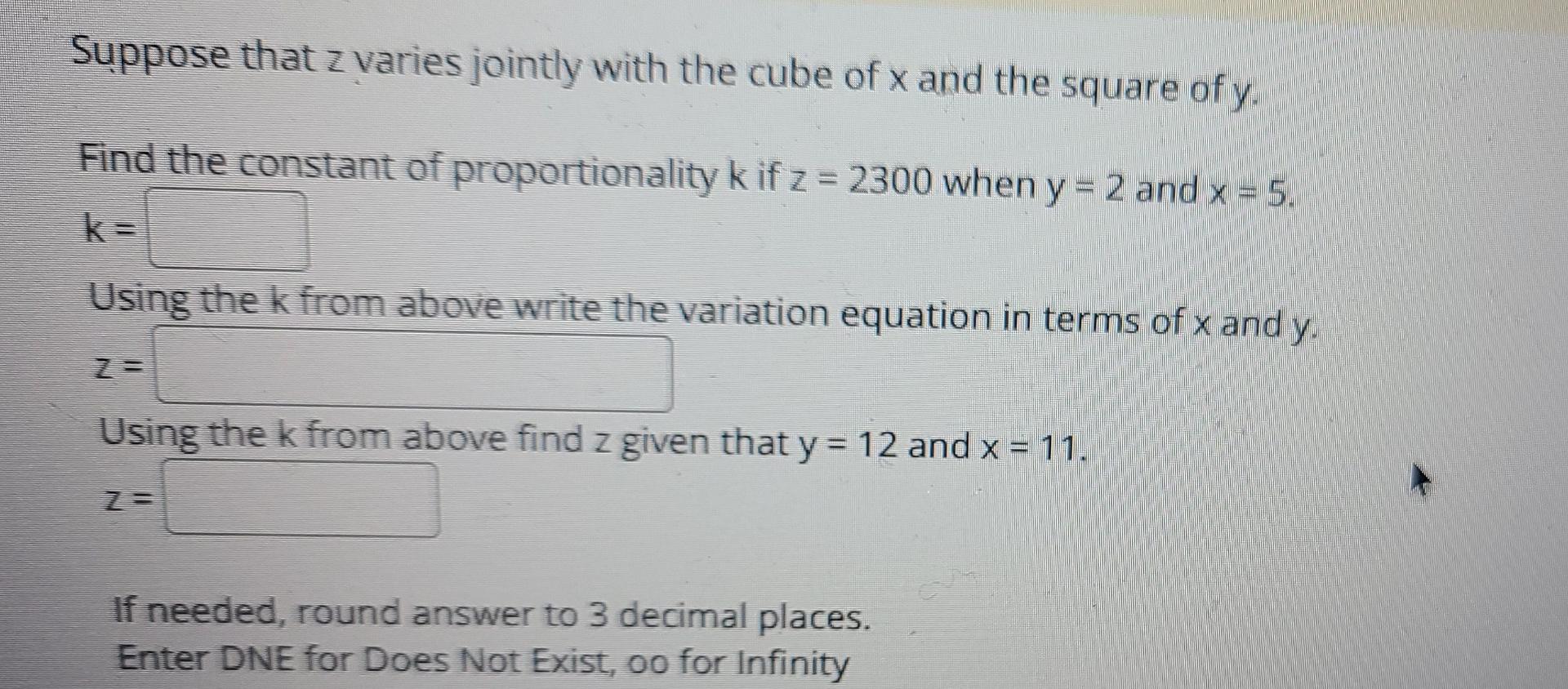 Solved Suppose that z varies jointly with the cube of x and | Chegg.com