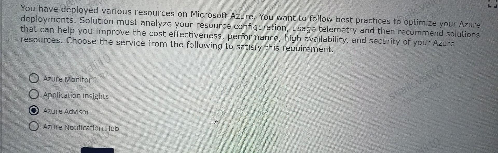 Solved You have deployed various resources on Microsoft | Chegg.com
