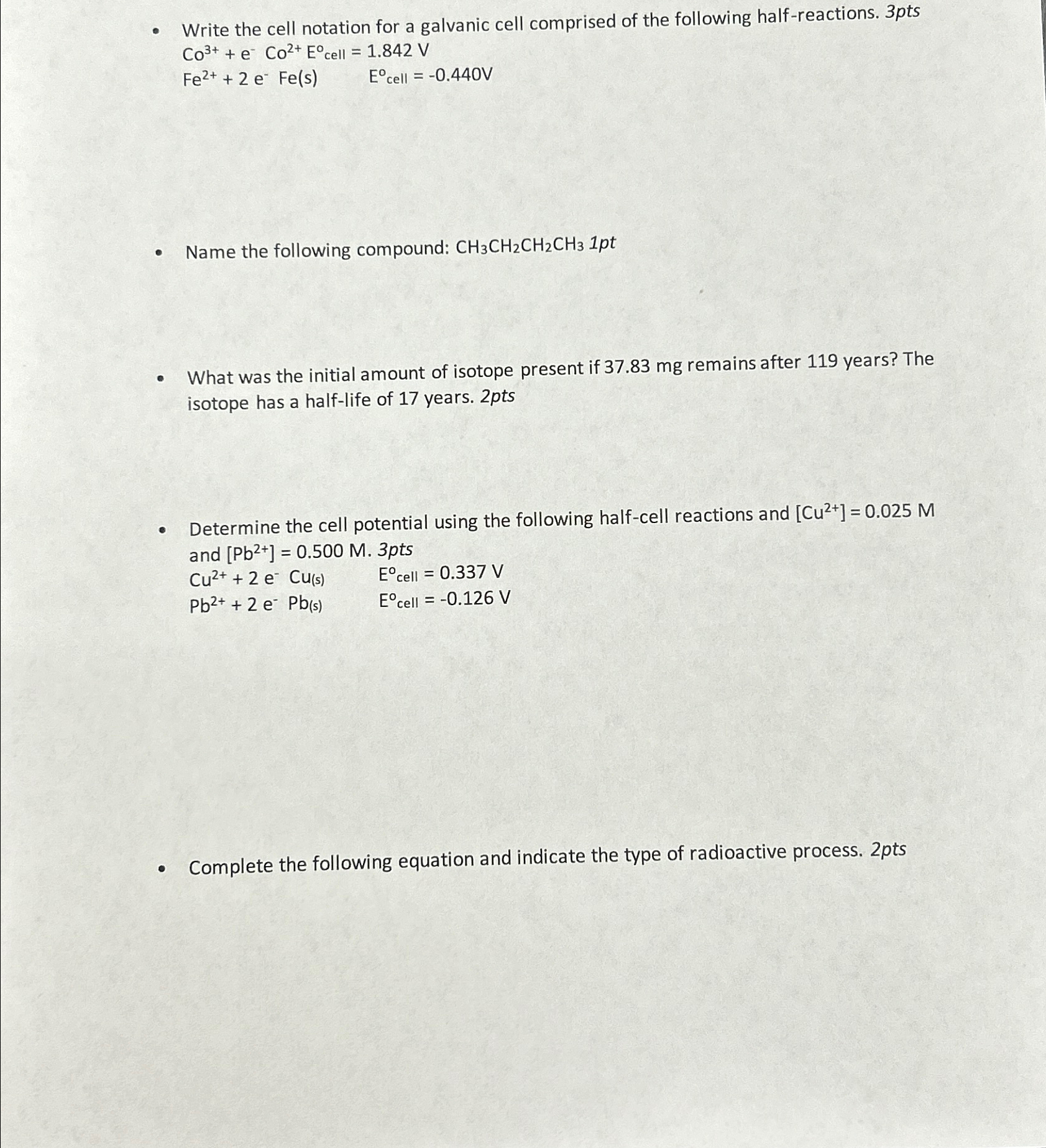 Solved Write the cell notation for a galvanic cell comprised | Chegg.com