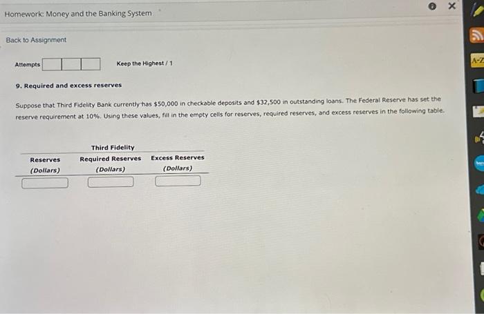 Solved Homework: Money and the Banking System Back to | Chegg.com