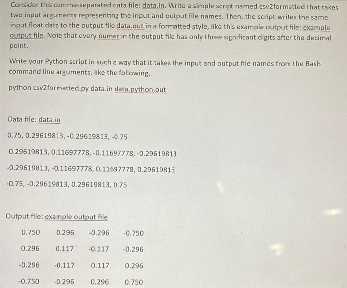 Solved Consider this comma-separated data file: data.in. | Chegg.com