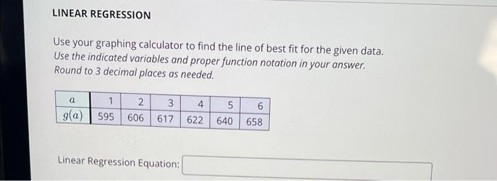 Solved LINEAR REGRESSION Use your graphing calculator to | Chegg.com