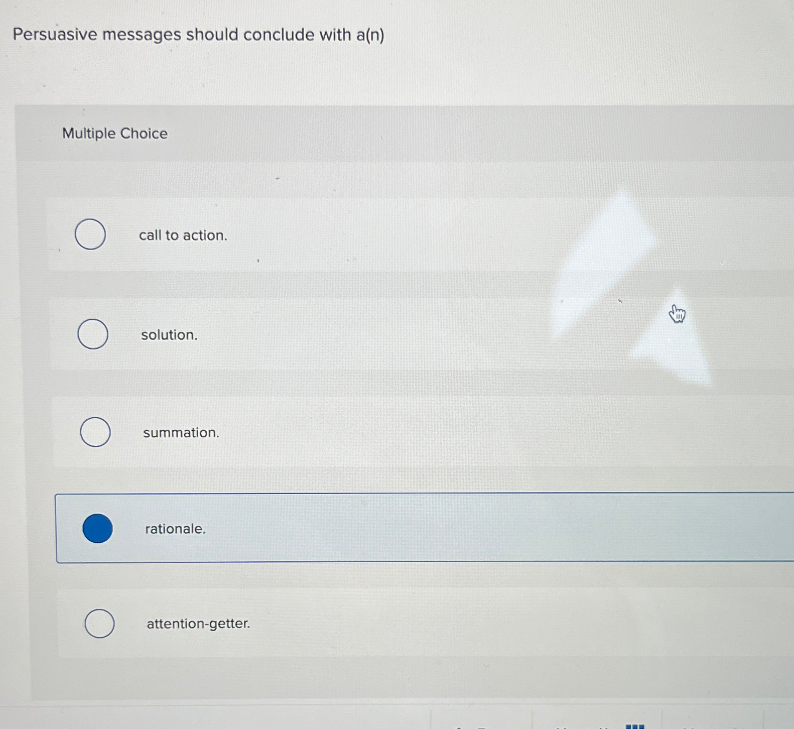 Solved Persuasive messages should conclude with a(n)Multiple | Chegg.com