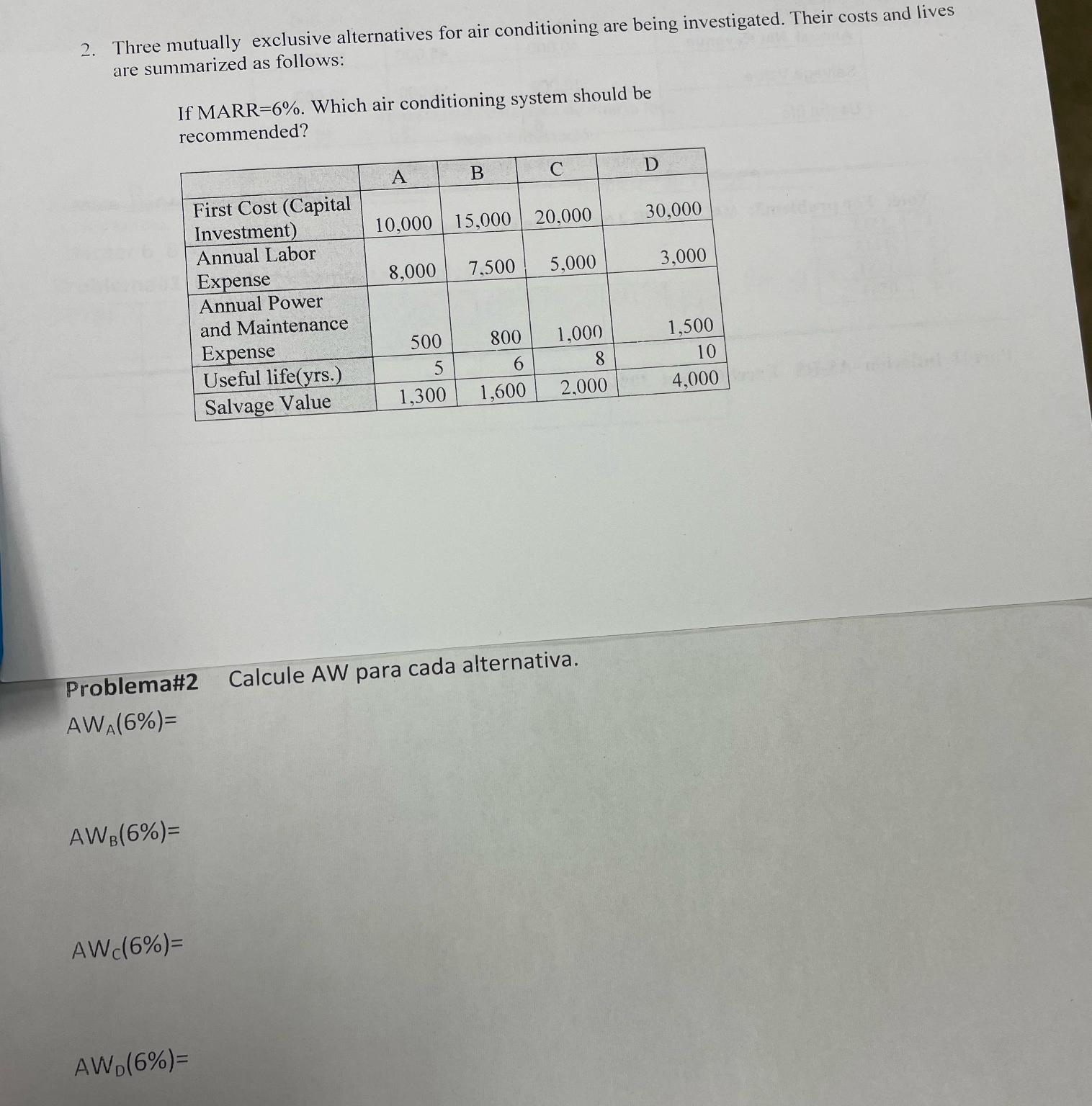 Solved Three mutually exclusive alternatives for air | Chegg.com