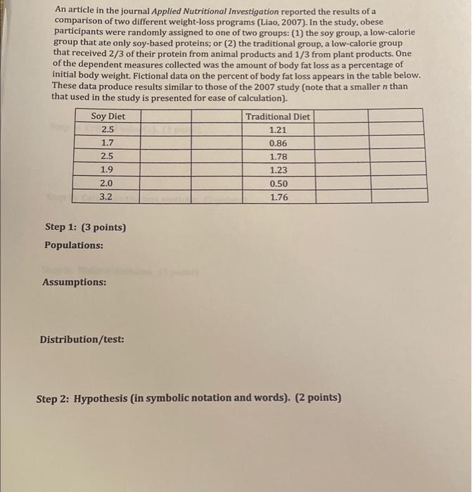 Solved An article in the journal Applied Nutritional | Chegg.com