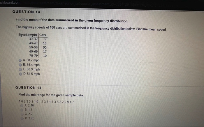 Solved QUESTION 12 Find the mean of the data summarized in | Chegg.com