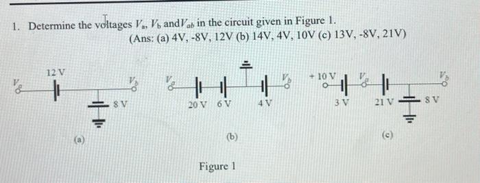 Solved 1. Determine the voltages Va,Vb and Vab in the | Chegg.com