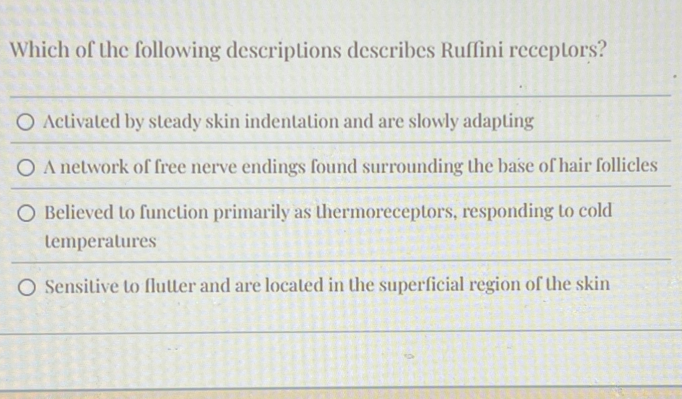 Solved Which of the following descriptions describes Ruffini | Chegg.com