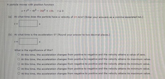 Solved A particle moves with position function | Chegg.com