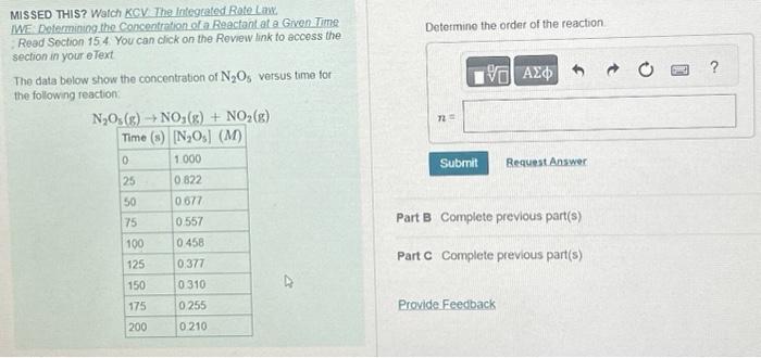 Solved MISSED THIS? Watch KCV The integrated Rate Law IWE | Chegg.com