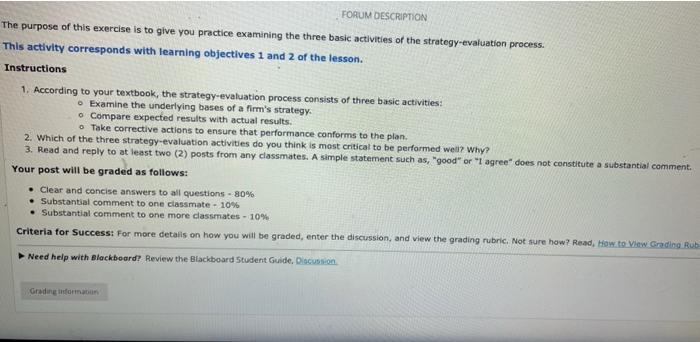 Solved FORUM DESCRIPTION The purpose of this exercise is to | Chegg.com