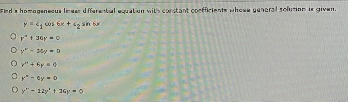 Solved Find A Homogeneous Linear Differential Equation With