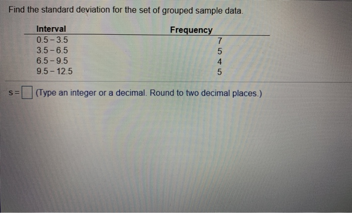 Solved find the standard deviation for the set of grouped | Chegg.com