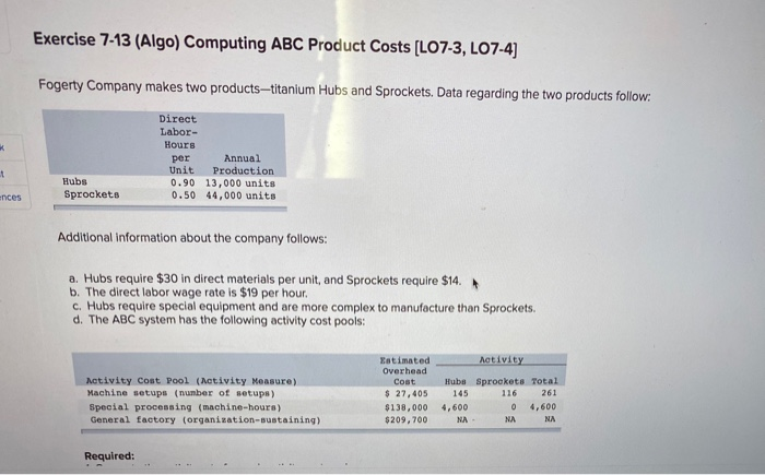 Solved Exercise 7-13 (Algo) Computing ABC Product Costs | Chegg.com
